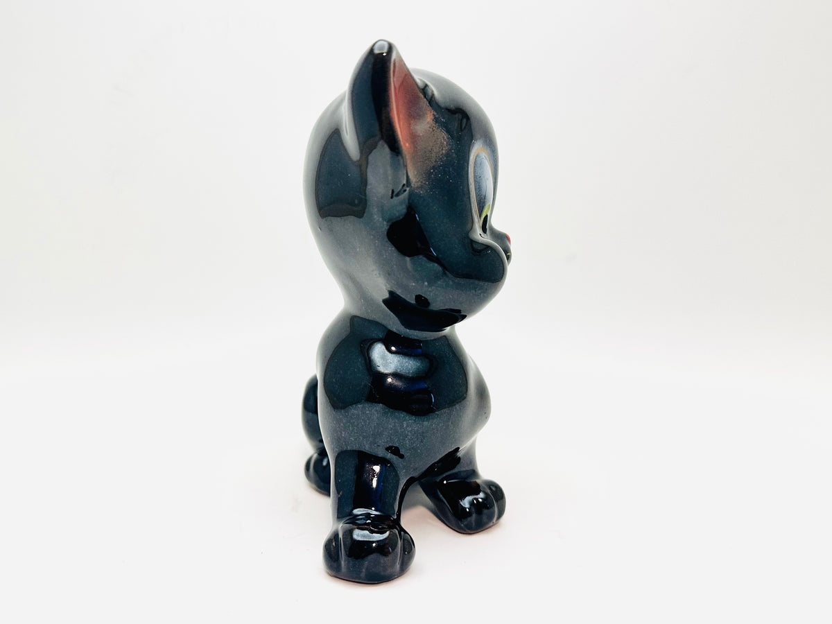 Vintage Redware Pottery Black Cat