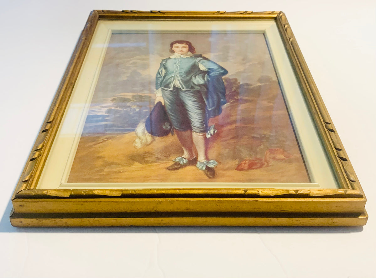 Vintage Wood Framed Blue Boy Print